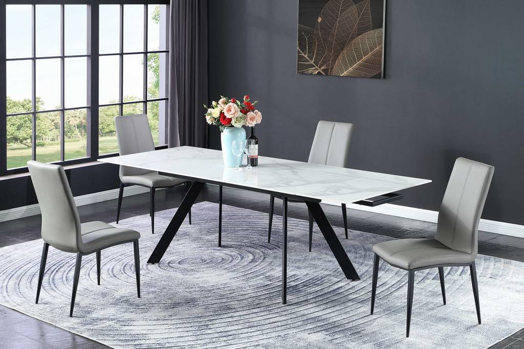 Chintaly ALEXANDRA Dining Set w/ Extendable Dining Table & 4 Side Chai ...