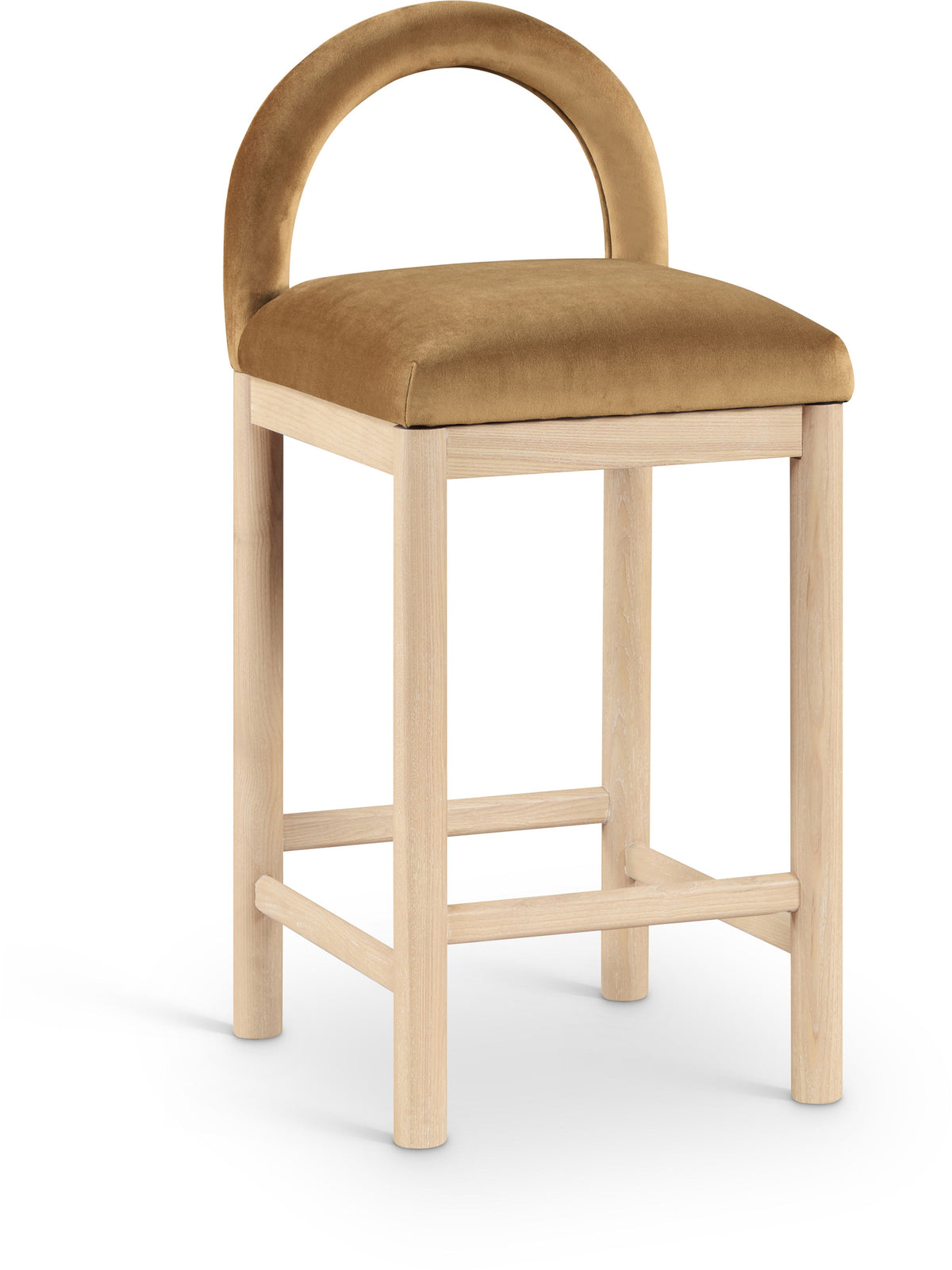 Conrad - Velvet Counter Stool With Natural Legs - Saddle — Sleeper ...